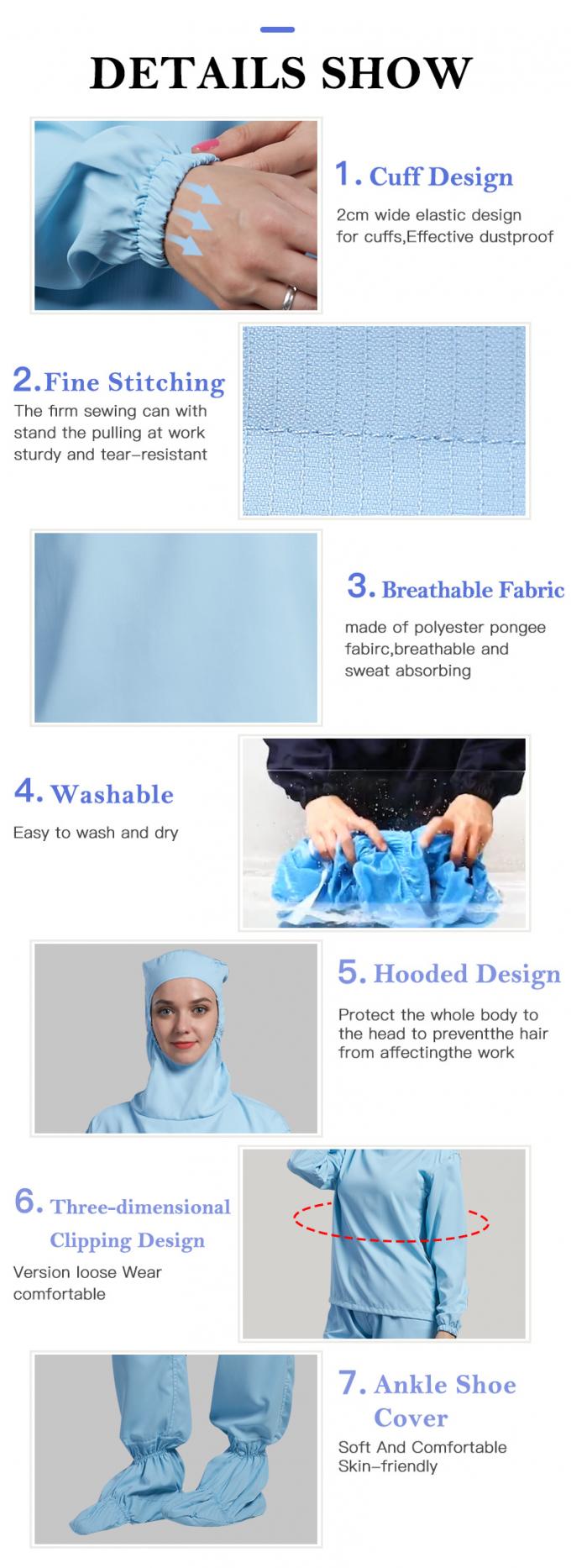 Breathable Sweat Absorbing Antistatic Clean Workshop Clothing Cleanroom ...