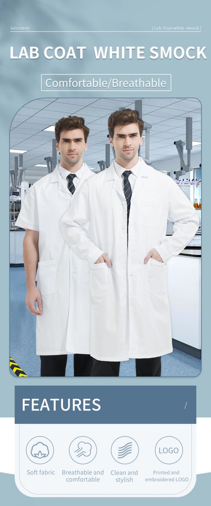 Customizable Logo Long Sleeve Smock Doctor Pharmacy Uniform White