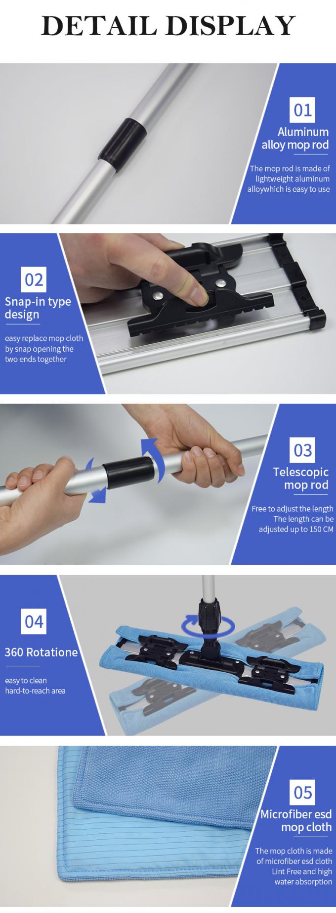 Industrial ESD Flat Clean Room Mops Microfiber Mop Cloth Anti Static