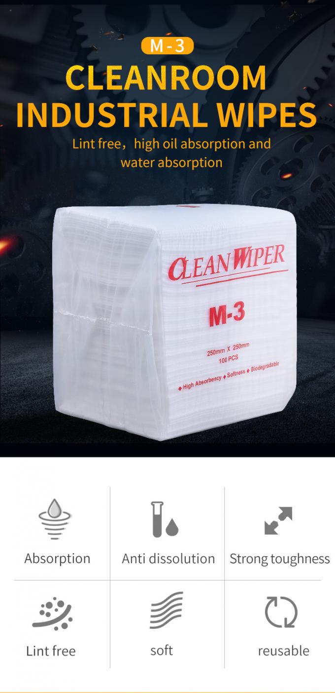 M-3 Industrial Paper Clean Room Wipes Lint Free Nonwoven White 25cm X 25cm