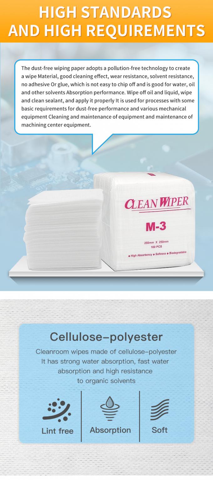 M-3 Industrial Paper Clean Room Wipes Lint Free Nonwoven White 25cm X 25cm