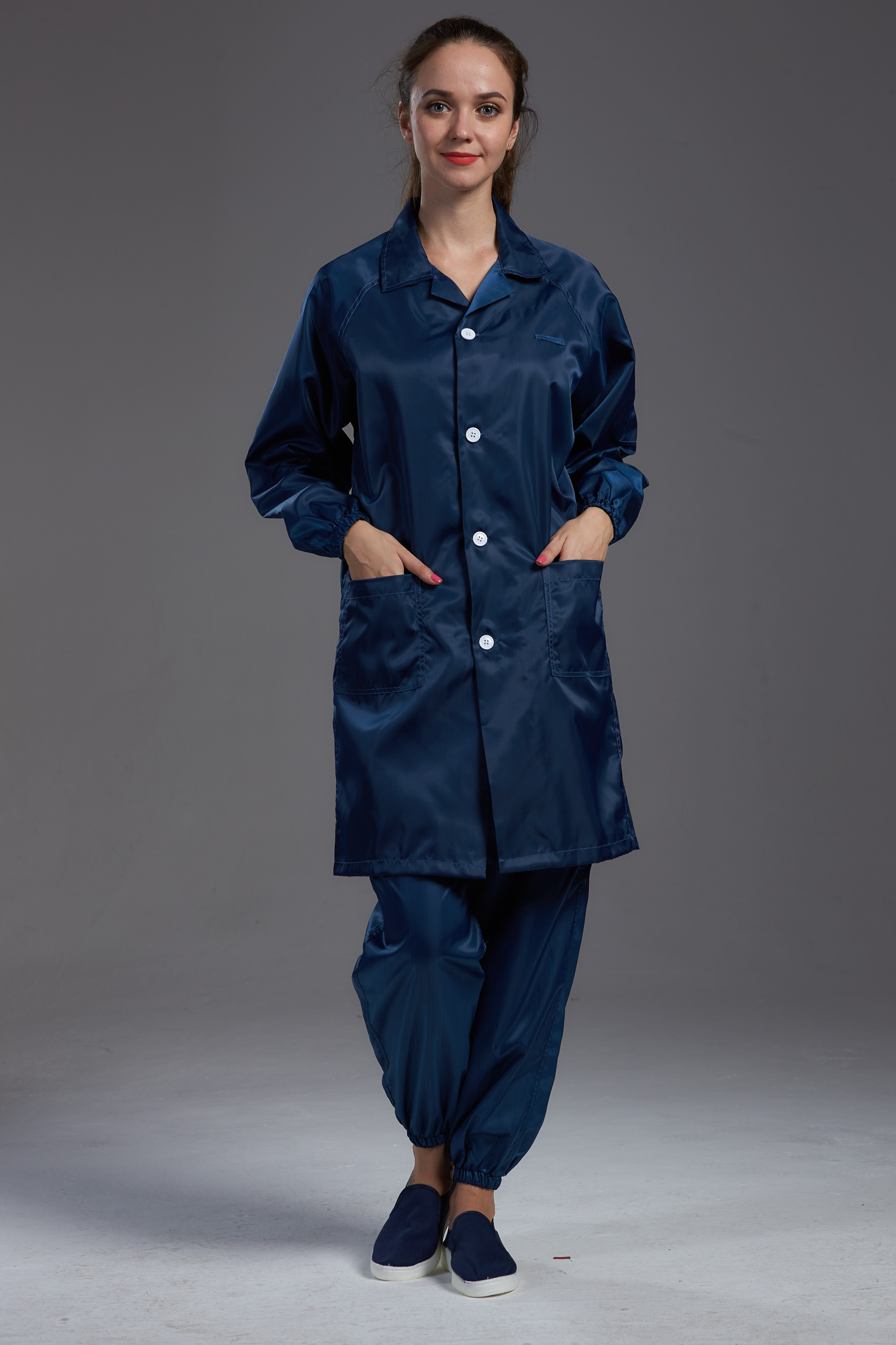Cleanroom resuable Anti static ESD smock Labcoat dark blue with ...