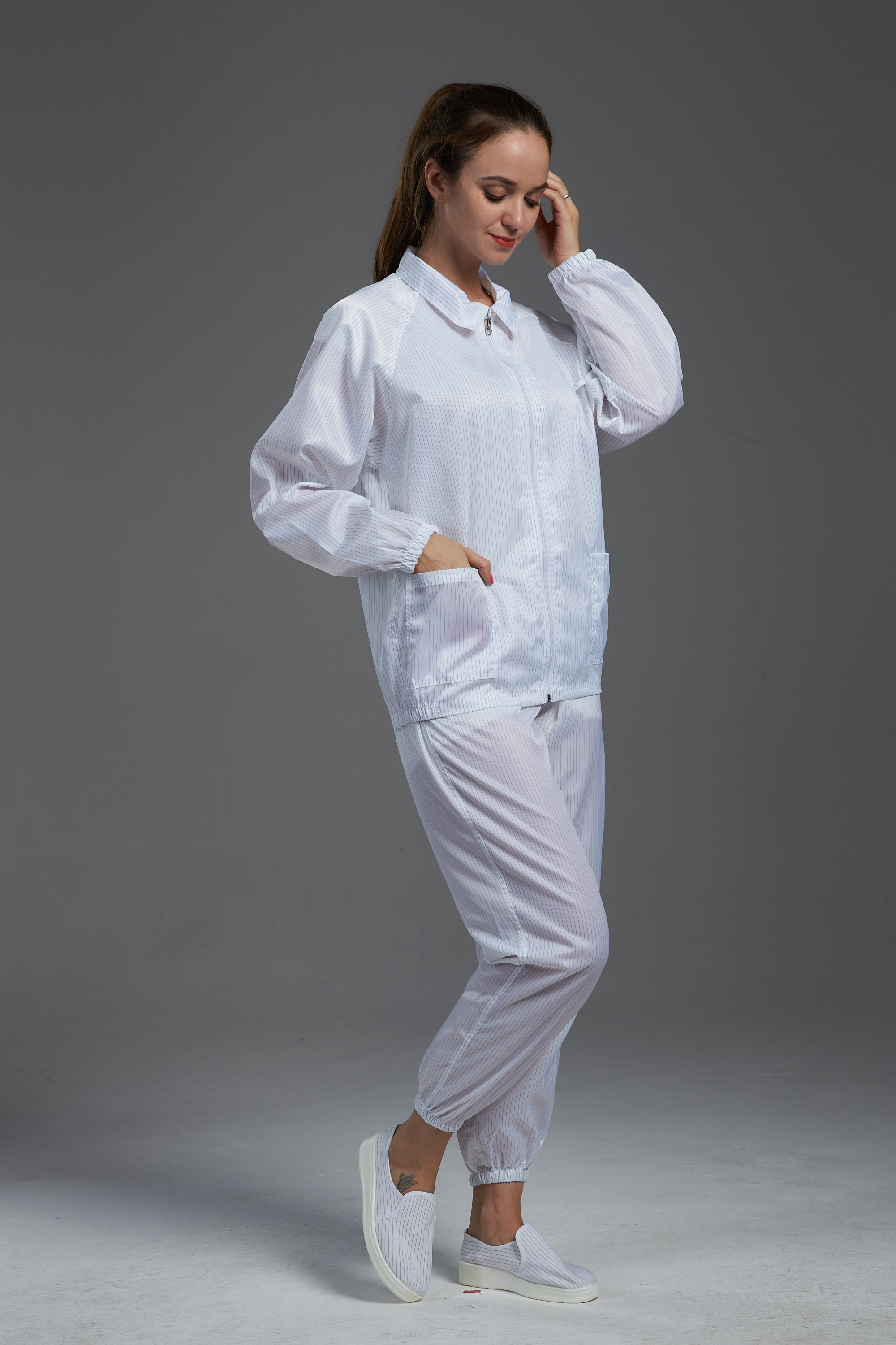 Anti Static ESD Garment Resuable Class1000 straight open zipper lapel ...