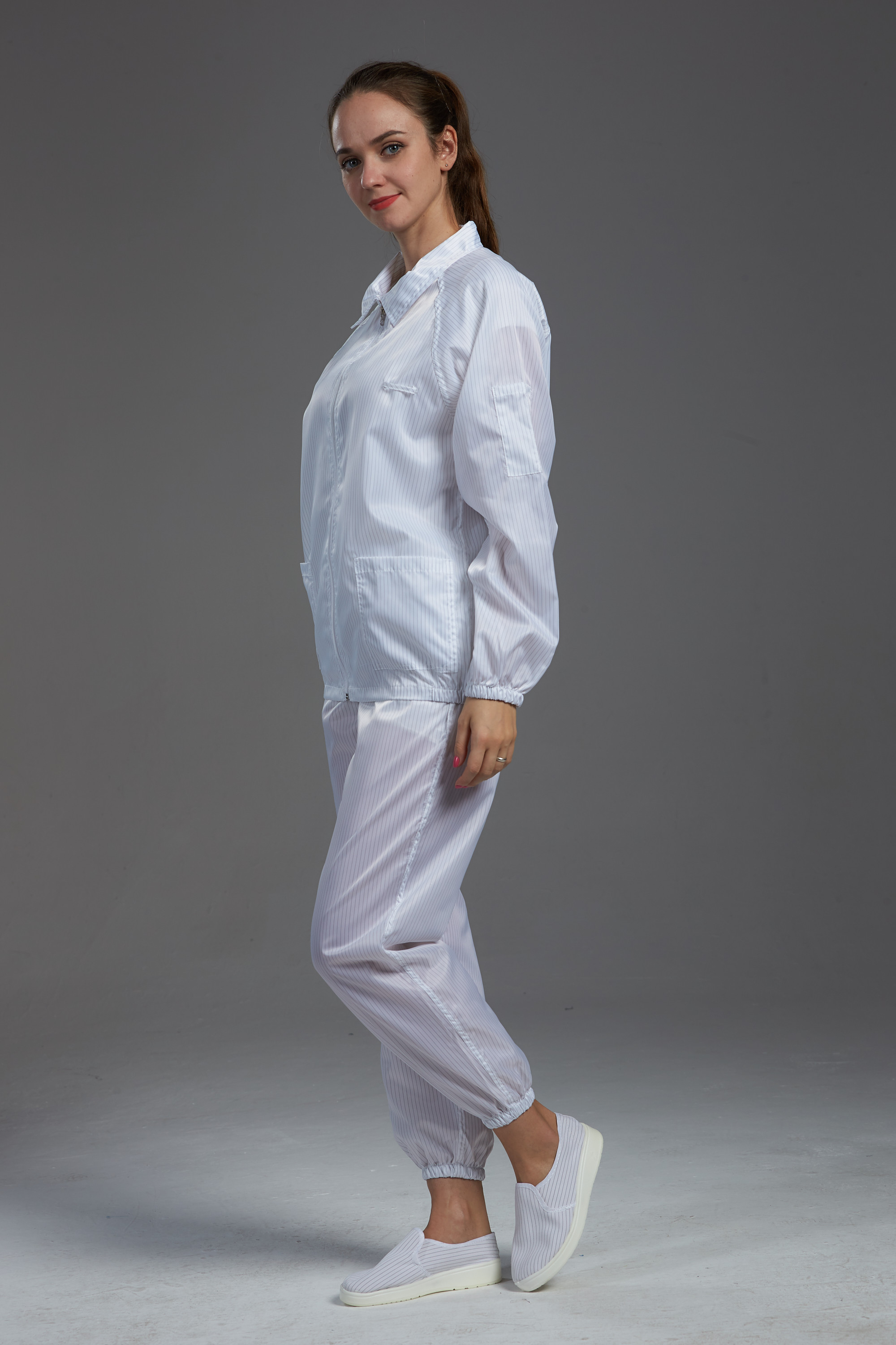 Anti Static ESD Garment Resuable Class1000 straight open zipper lapel ...