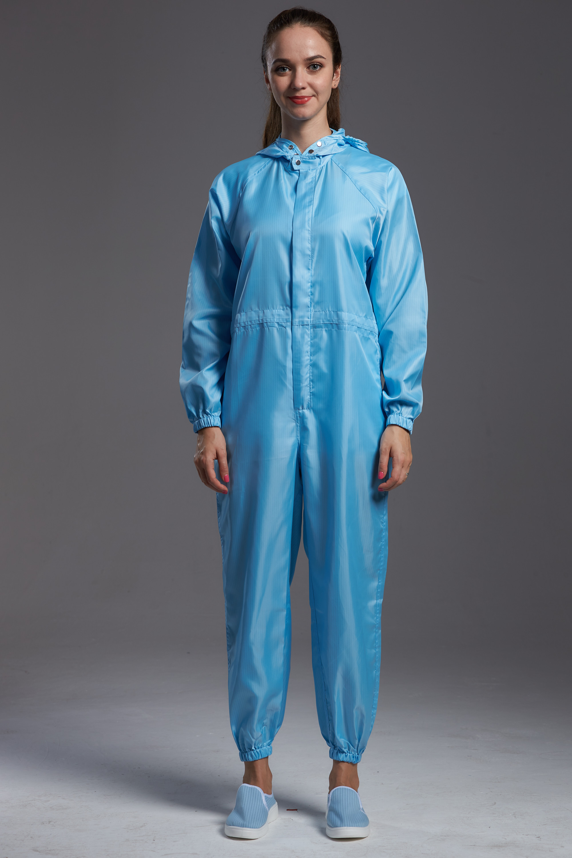 Antistatic ESD cleanroom Coverall blue color with hood and conductive ...