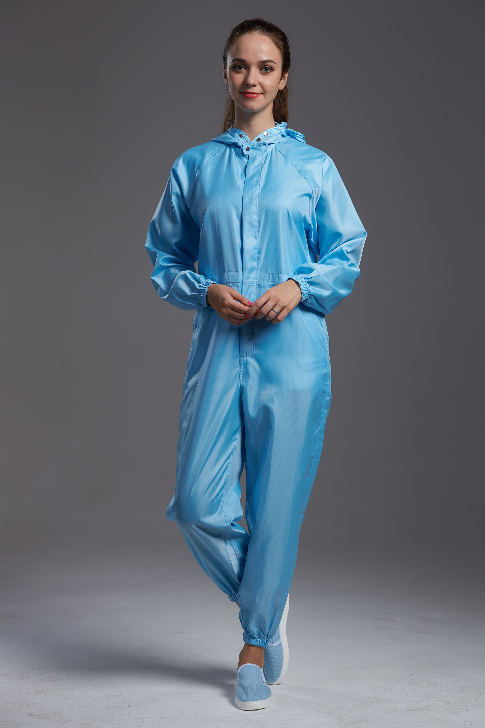 Antistatic ESD cleanroom Coverall blue color with hood and conductive ...