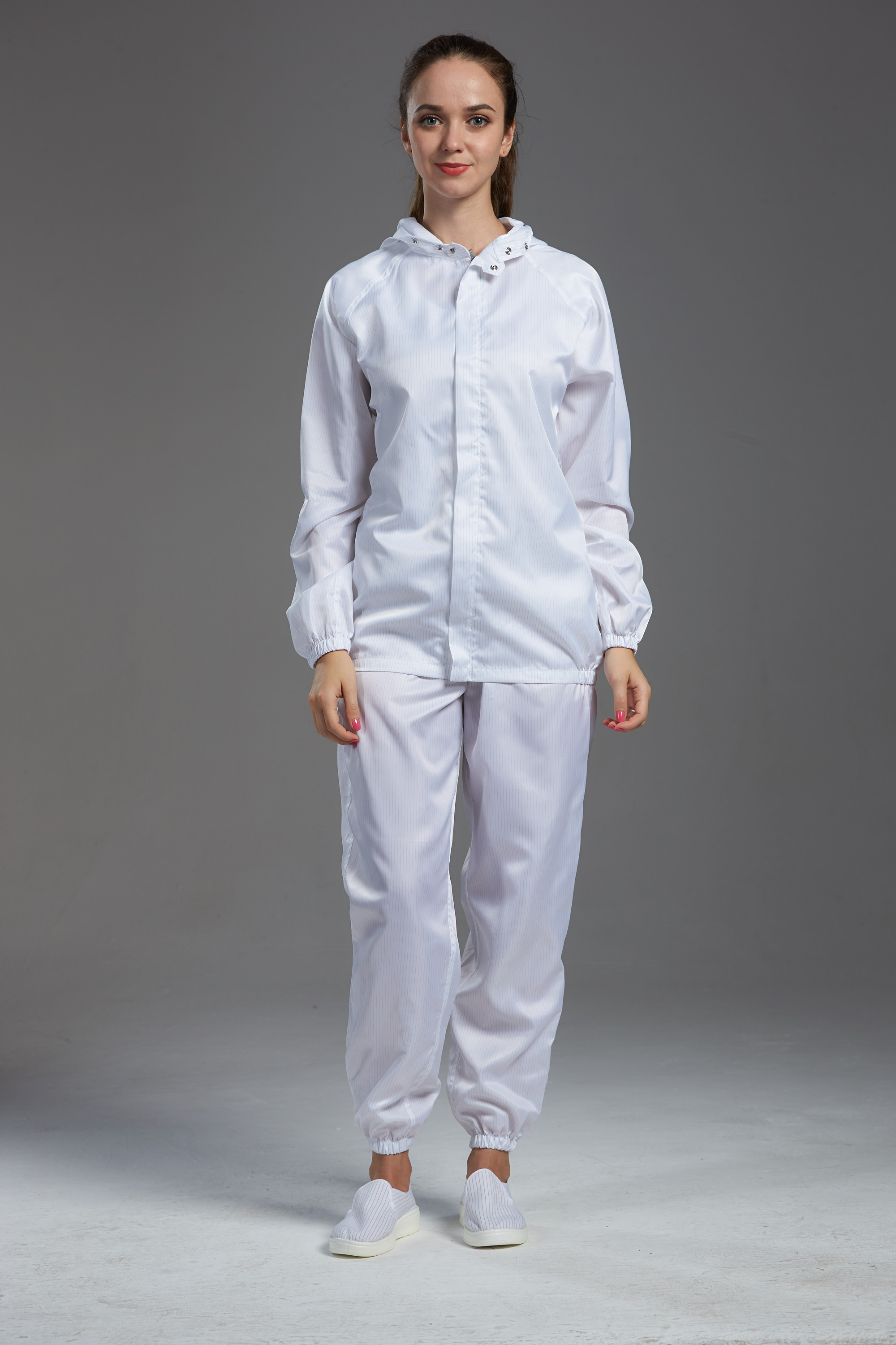 Anti static ESD white color autoclavable jacket workwear with hood for the class 100 cleanroom