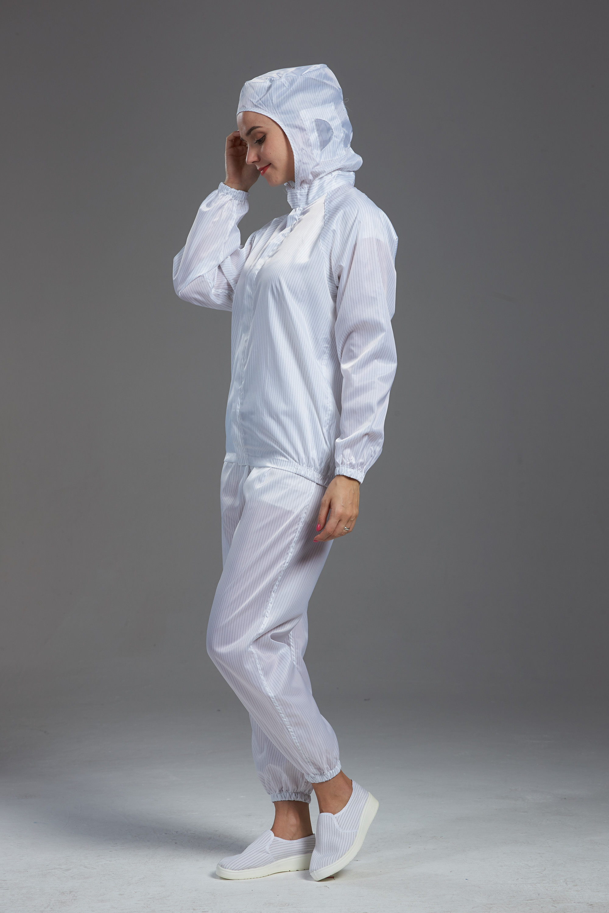 Anti static ESD cleanroom garment hooded jacket and pants white color ...