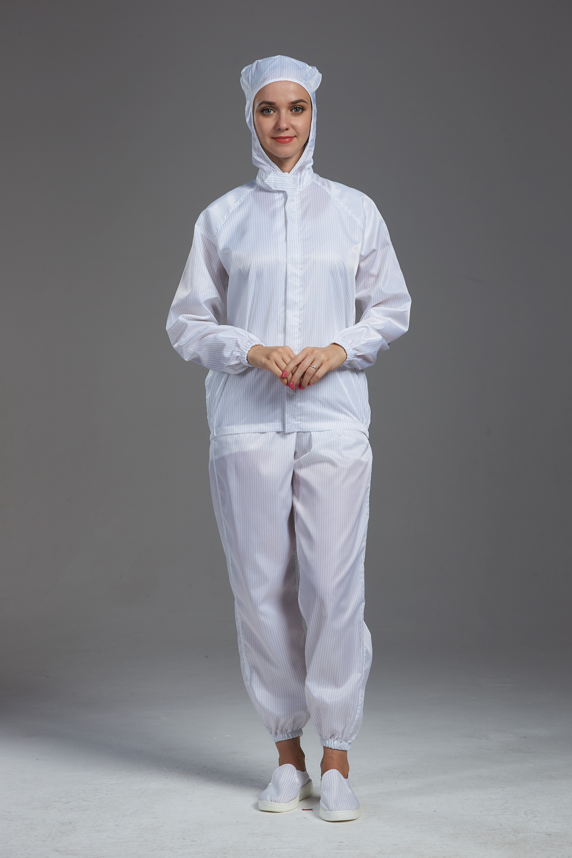 Anti static ESD cleanroom garment hooded jacket and pants white color ...