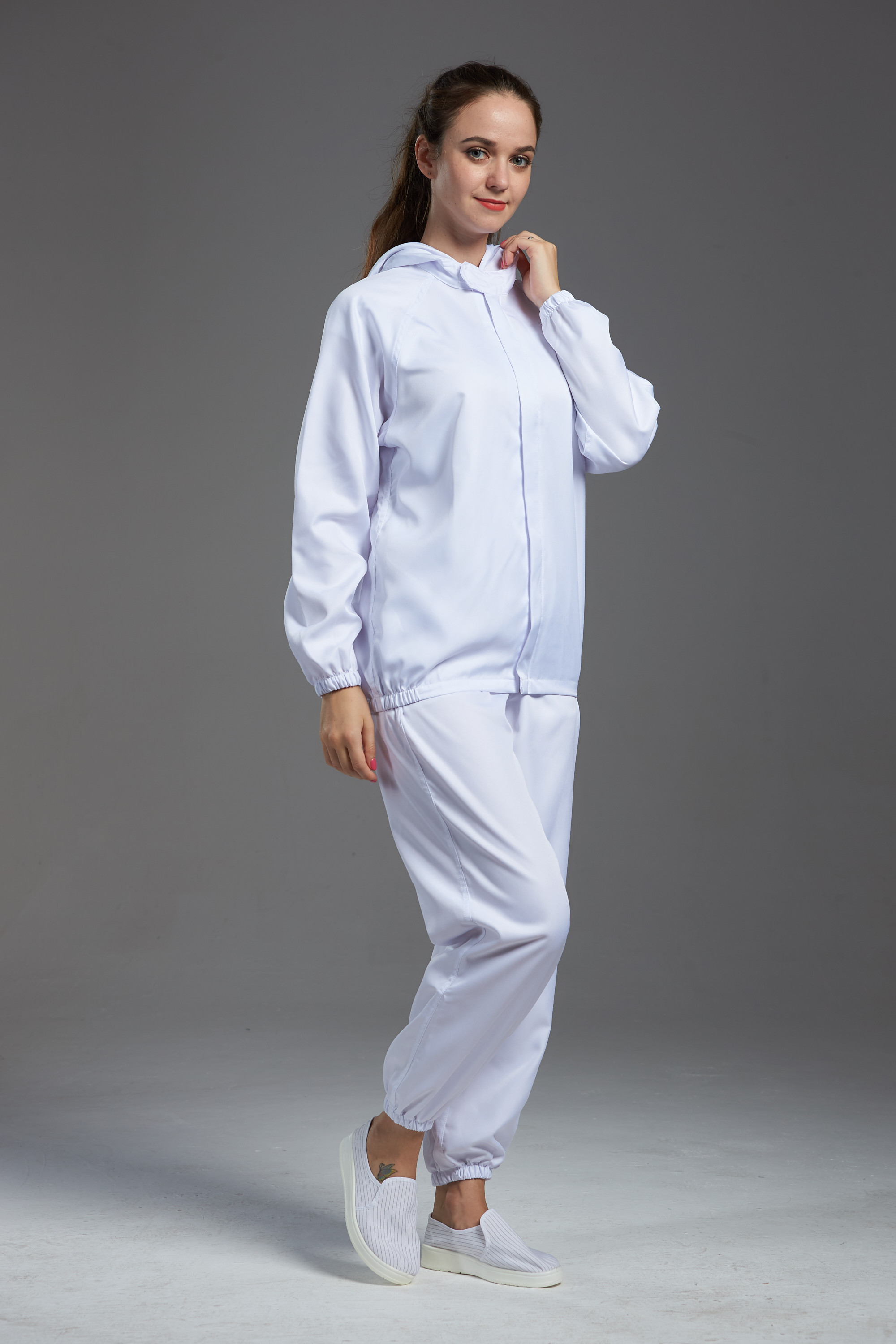 Anti static cleanroom ESD jacket and pants workwear white color connect ...