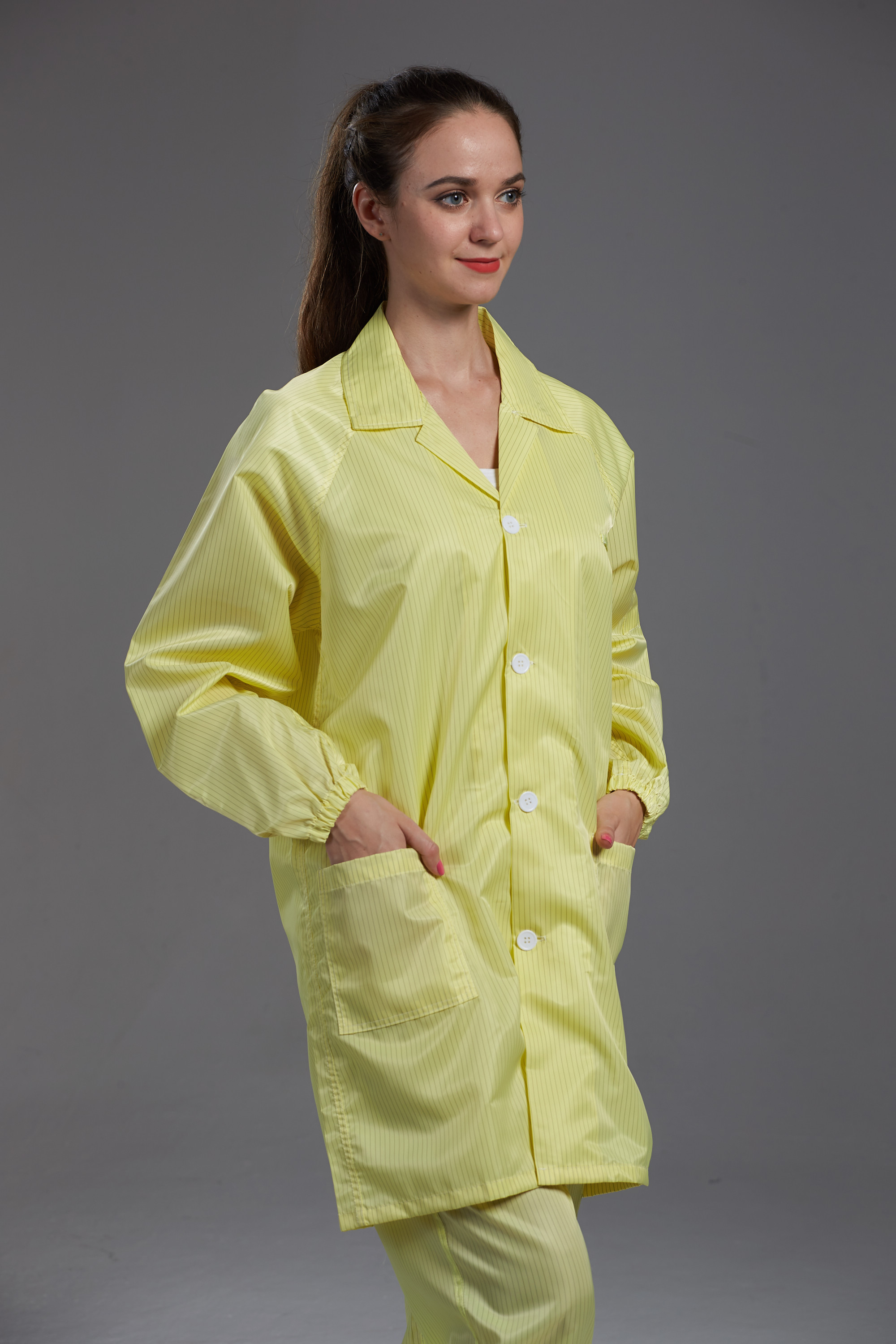 Straight Open Button Food Processing Uniforms Anti Static With Color ...