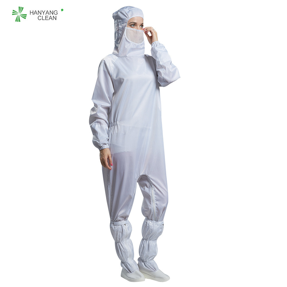 ESD Cleanroom Coverall Clean Room Garments Connect With Hoods And Shoes ...