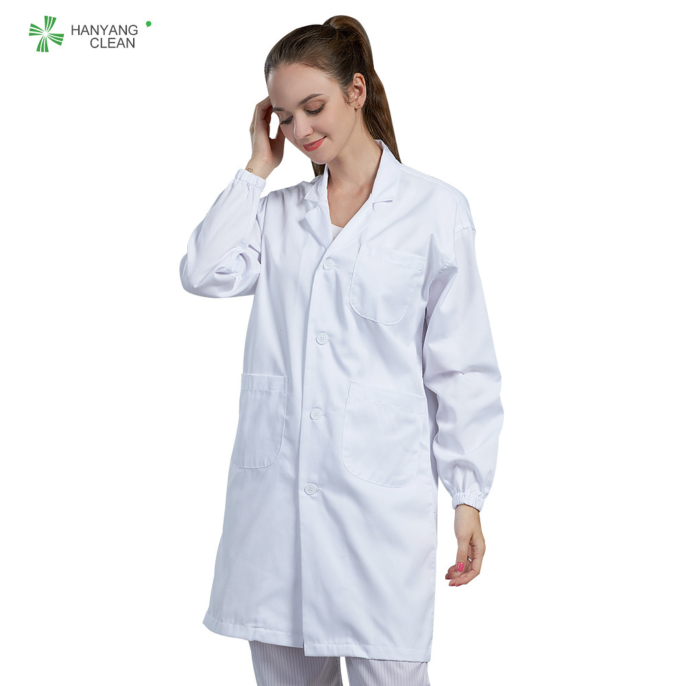 100% Polyster ESD Anti Static Clean Room Lab Coats White Color With ...