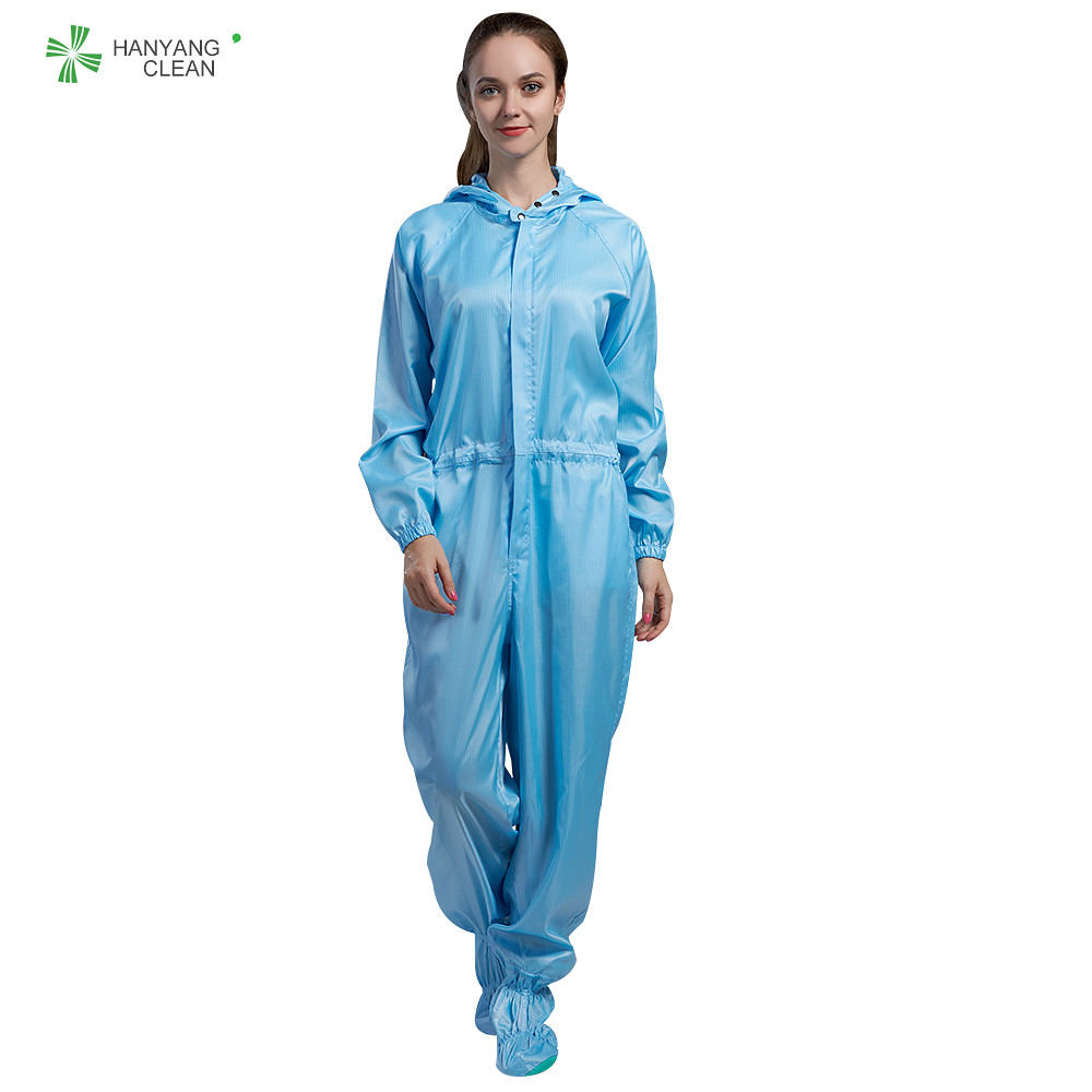 ESD Clean Room Garments Reusable Sterilized Coverall With Hood Blue ...