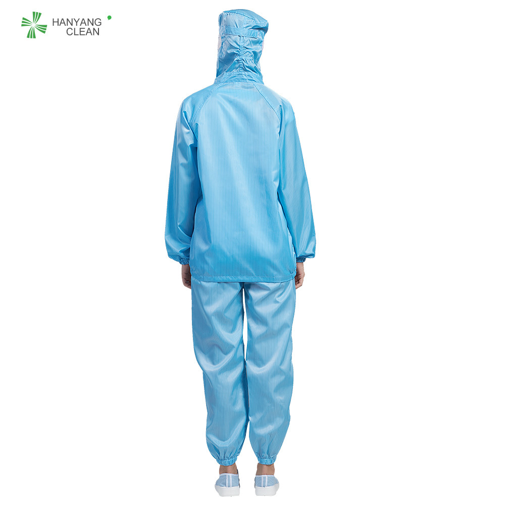 Blue Color Anti Static Garments Hooded Jacket And Pants Autoclavable ...
