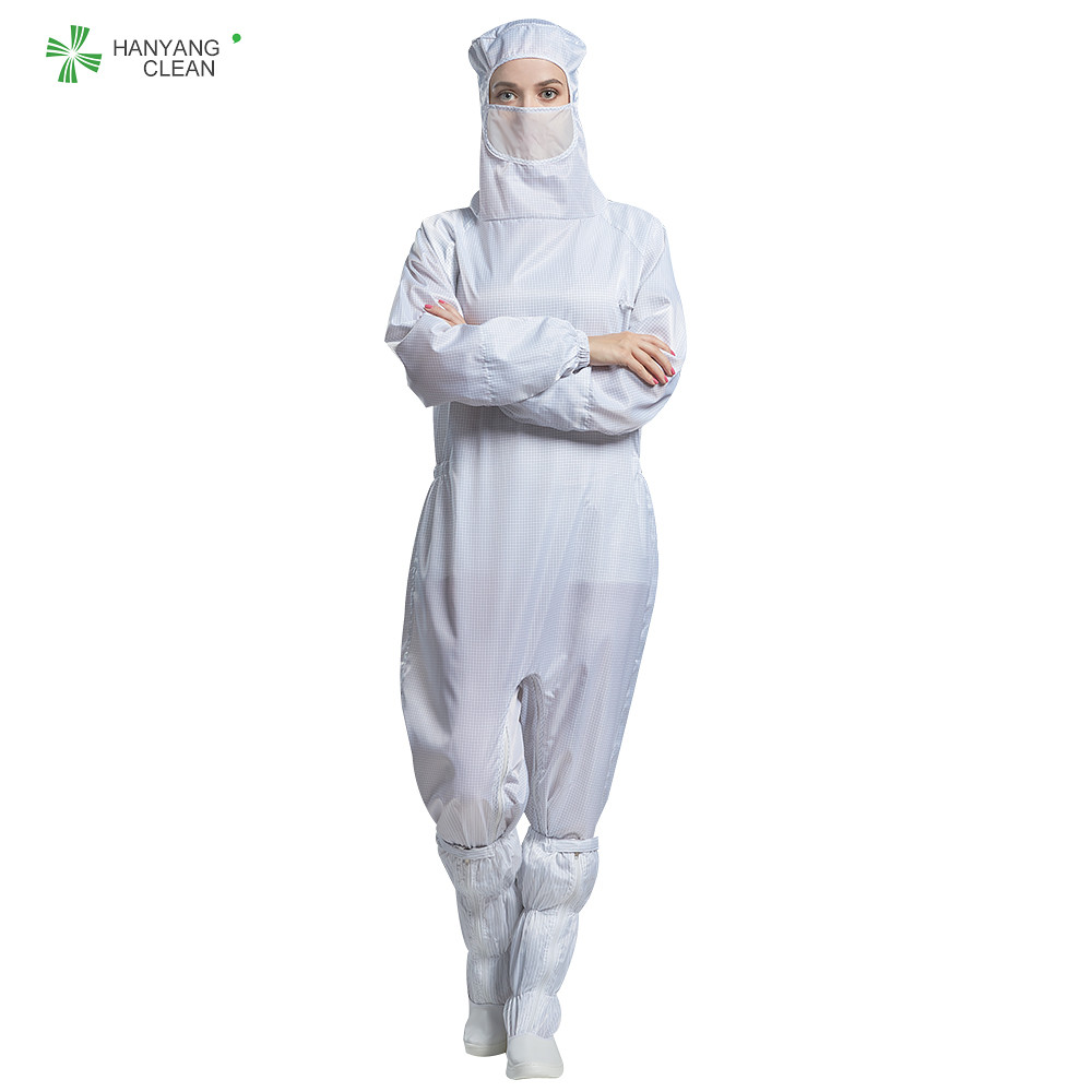 Cleanroom ESD anti-static coverall connect with hood and shoes cover ...