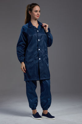 Dark Blue Clean Room Smock , Esd And Antistatic Uniform CE Approved