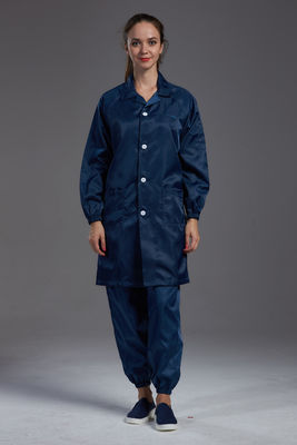 Dark Blue Clean Room Smock , Esd And Antistatic Uniform CE Approved