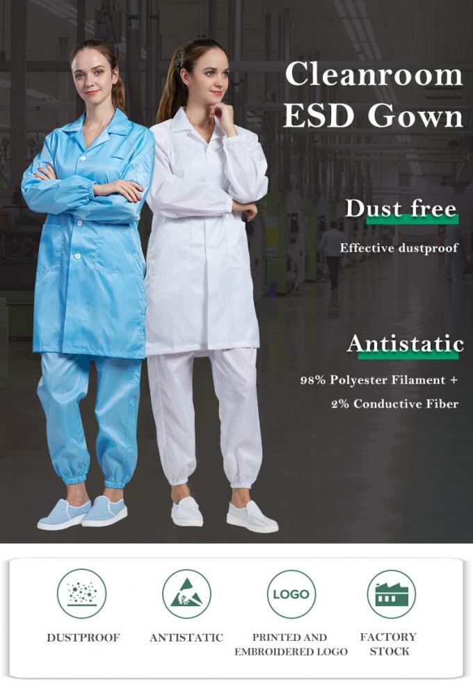 Custom Cleanroom Anti Static Garments Dustproof Waterproof Esd Smock Gown
