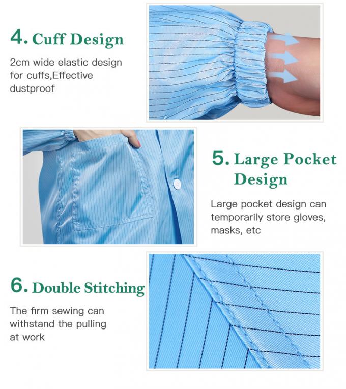 Cleanroom Working Anti Static Garments Unisex Esd Smock Gown