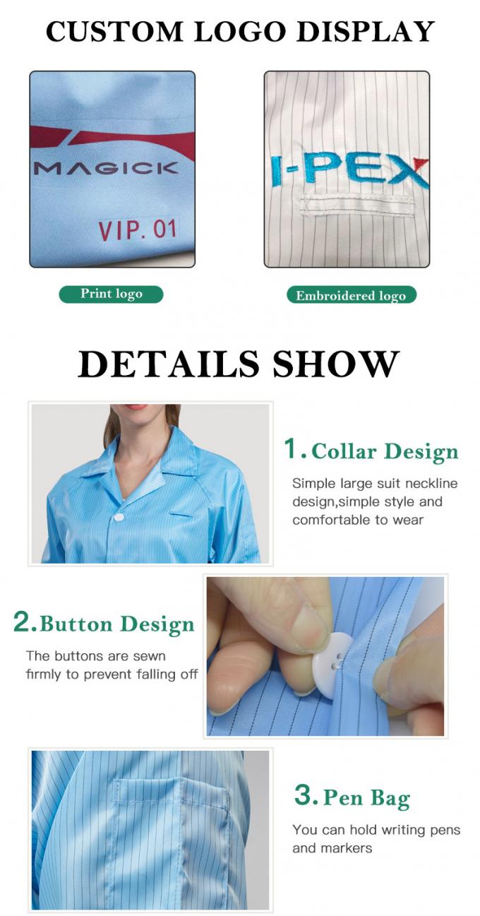 Cleanroom Working Anti Static Garments Unisex Esd Smock Gown